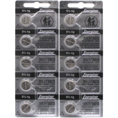10 Energizer 357 303 EPX76 SR44SW AG13 LR44 D357H 228 J 280-62 SB-B9 ...