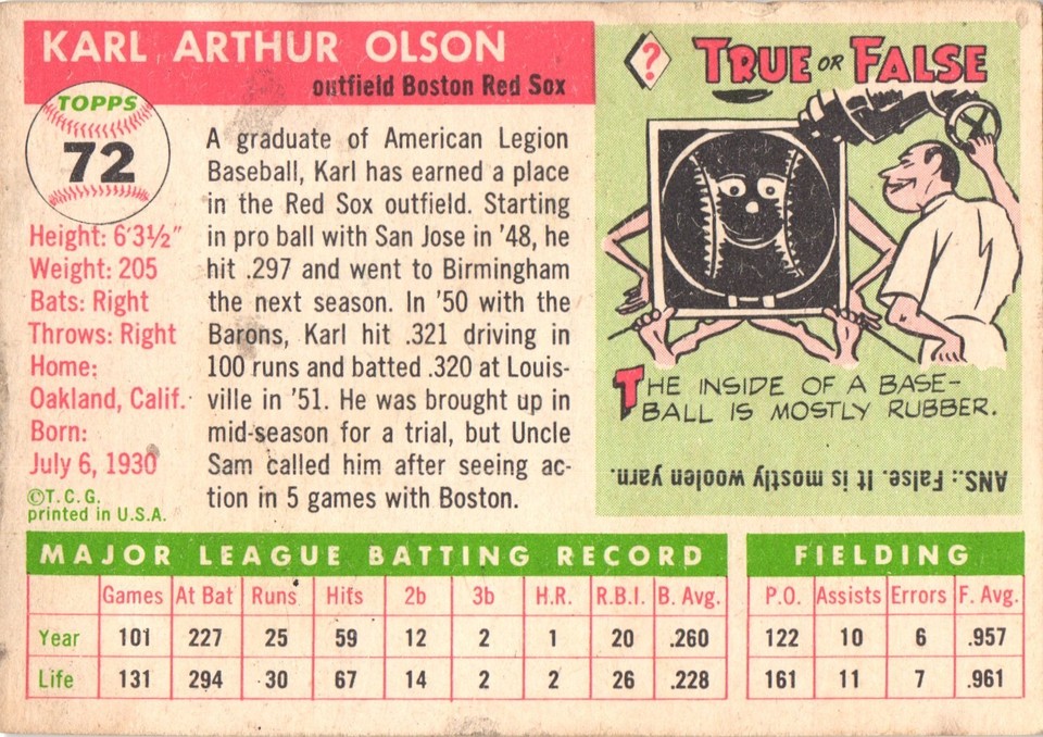 Karl Olson 1955 Topps #72 GOOD | eBay