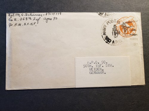 APO 90 WEIDEN GERMANY 1945 WWII Army Cover 358th Infantry w/ CZECH ...