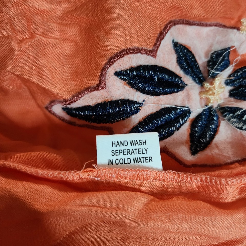 Amanda's Collection Floral Embroidered Peach Tassel Hem Rayon Boho ...