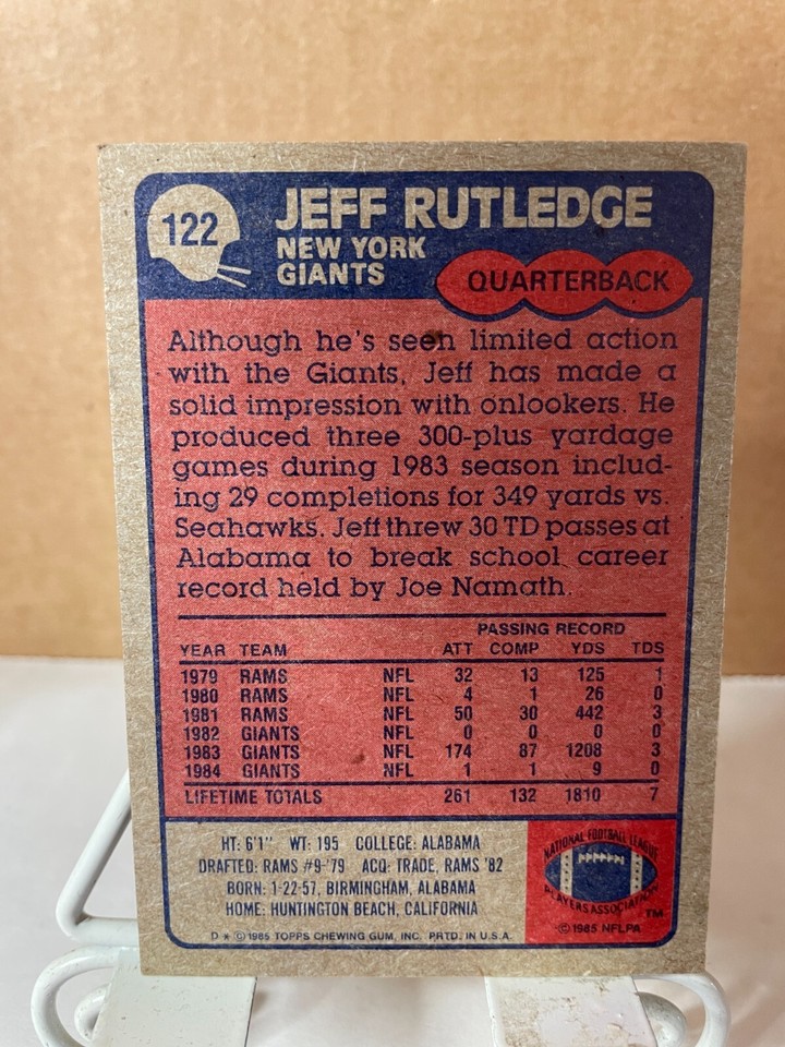 JEFF RUTLEDGE SIGNED 1985 TOPPS FOOTBALL #122 AUTO | eBay
