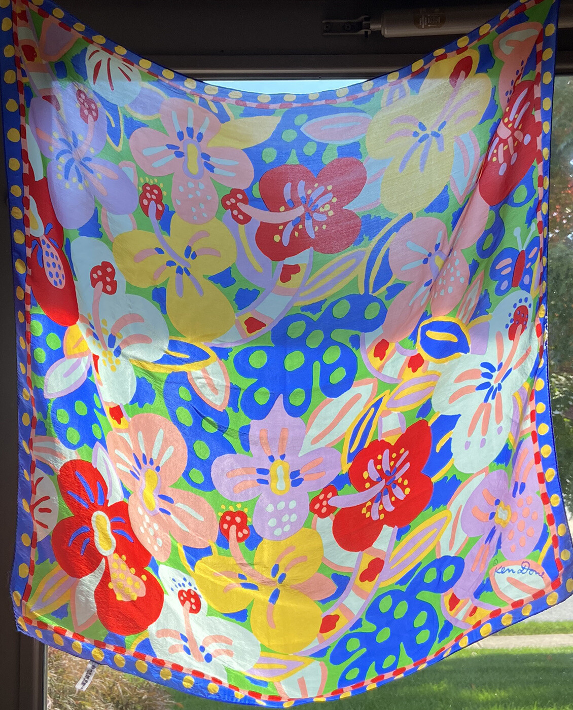 Vintage Ken Done Tropical Flowers & Spots Brights Squ… - Gem