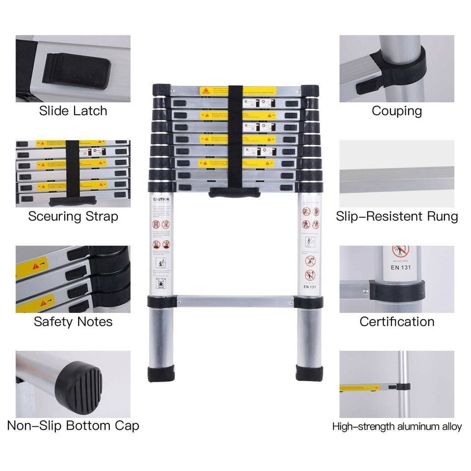 4.6FT 1.4m Telescopic Ladder Extendable Step Folding Multi Purpose Loft ...