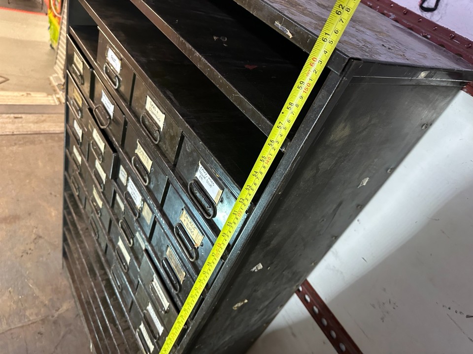 Beautiful Old Vintage Industrial Large Metal Shelf Unit with 23 Drawers ...