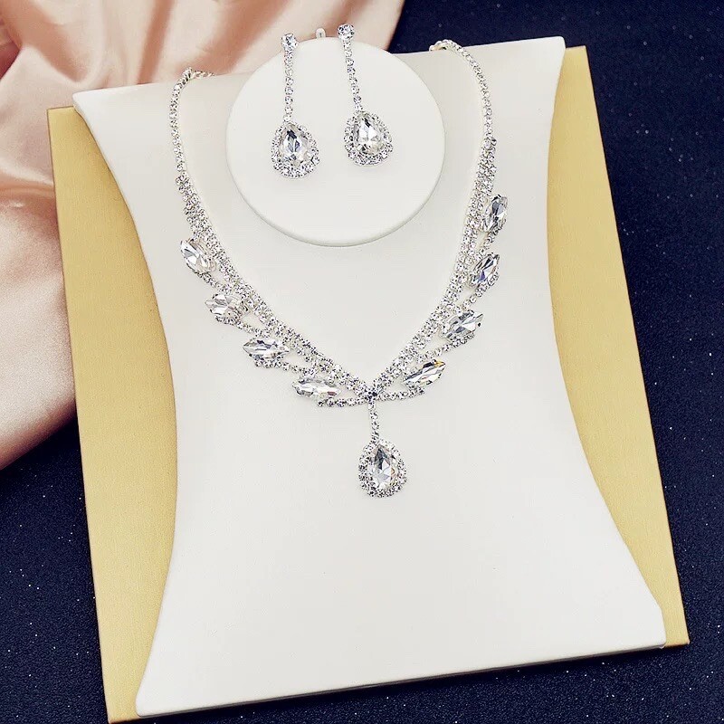 Wedding Bridal Rhinestone Set Sparkling Crystal Necklace and Earring ...