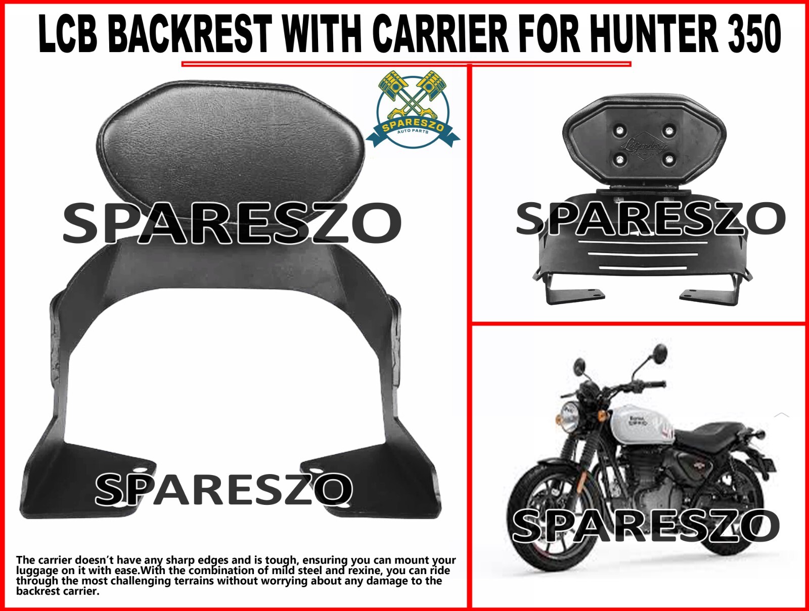 "LCB BACKREST WITH CARRIER" FIT FOR ROYAL ENFIELD HUNTER 350 | eBay