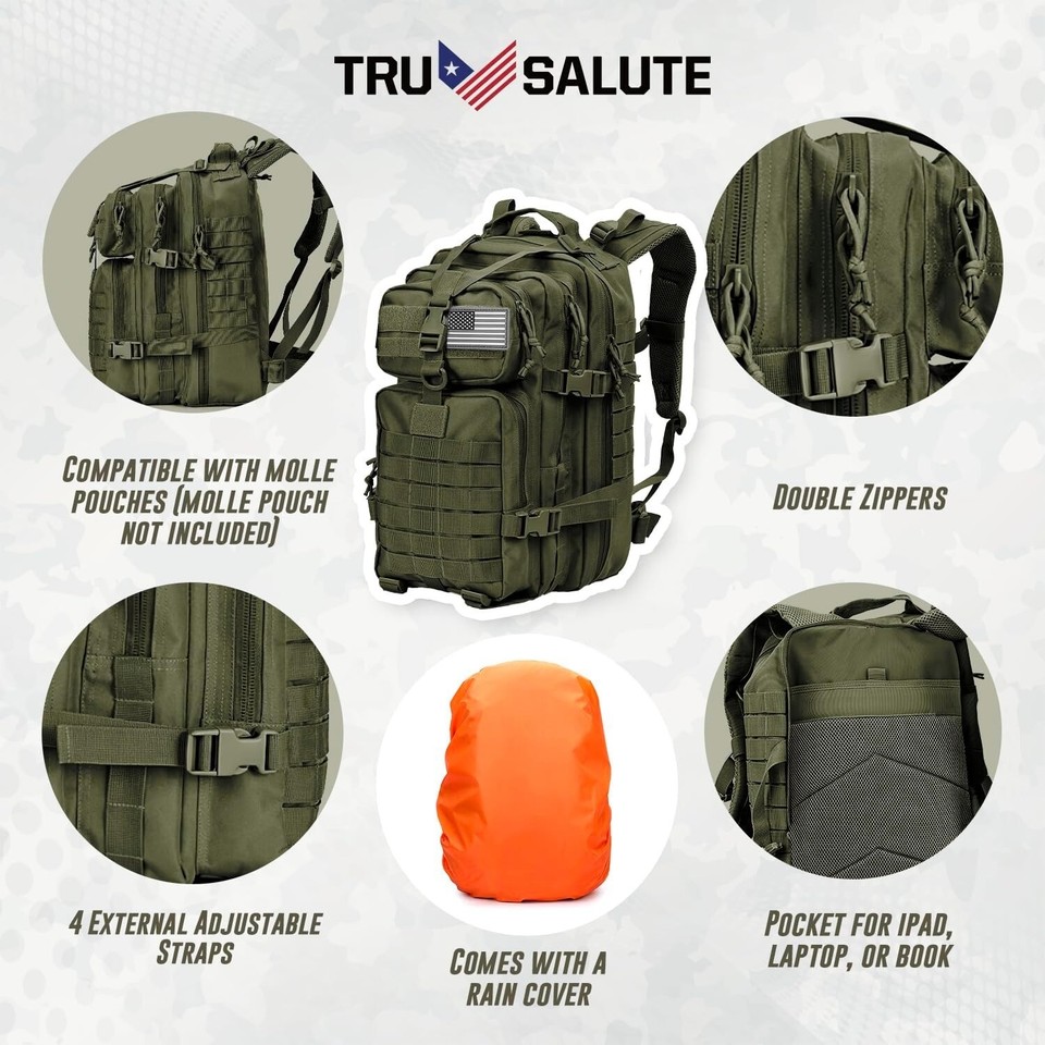 45L Military Tactical Backpack Large Army Men 3 Day Assault Pack Molle ...