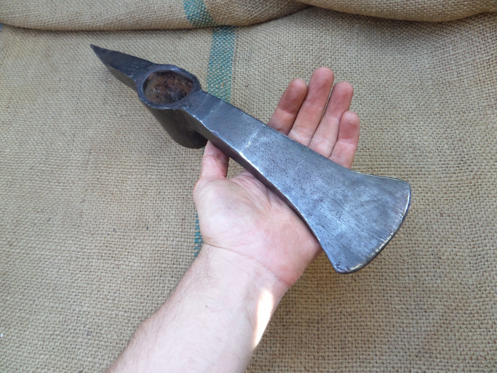 HUGE 5 LB ANTIQUE HAND FORGED AXE HEAD PICKAXE HATCHET ADZE MATTOCK ...