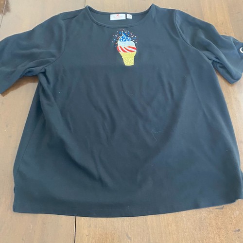 Quacker Factory T-Shirt Women's XL Black Ice Cream Cotton Embellished ...