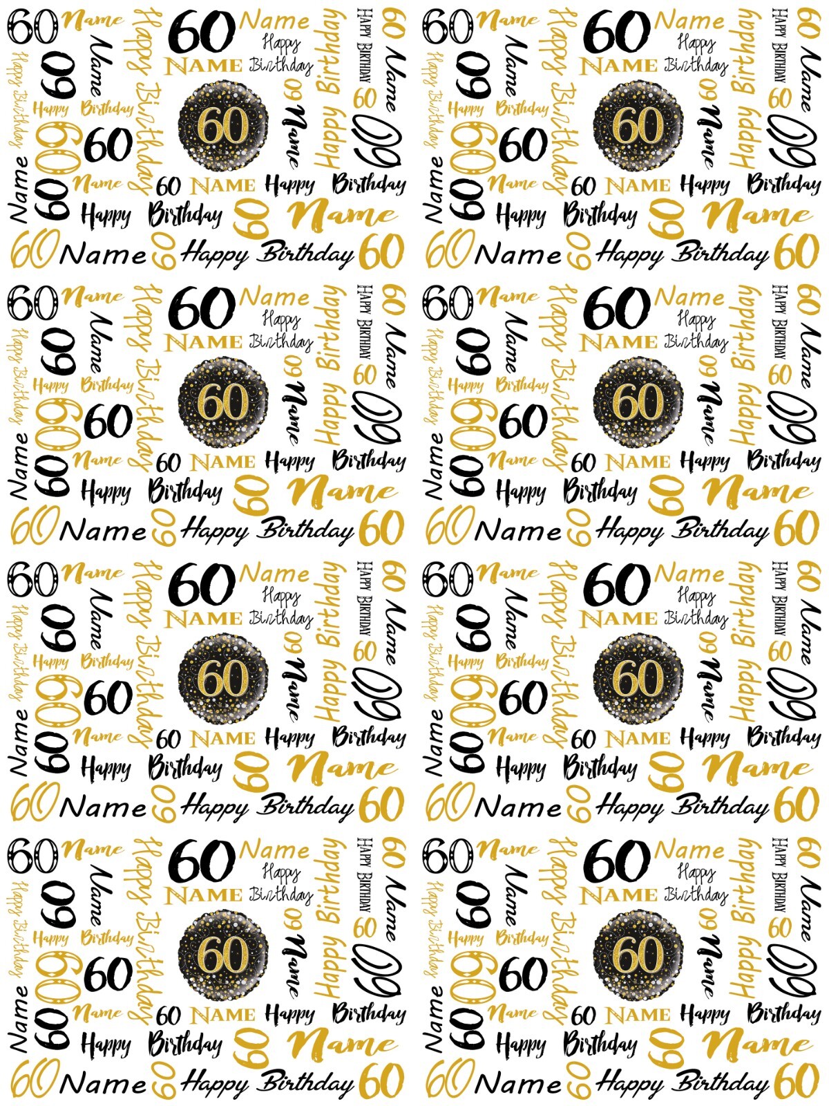 60th Birthday Personalised Gift Wrapping Paper Choose Colour ADD NAME ...