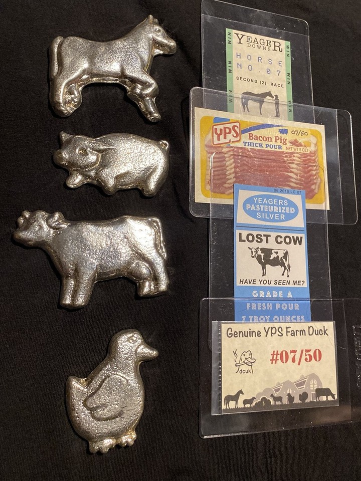 🌟(10) .999 Yeager's Poured Silver BARNYARD Art Bar SET #7/50 YPS, 51 oz ...