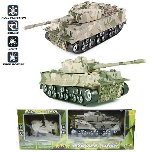 RC Remote Control Army Battle Tank W/ Lights Sound Rotating Turret Kids ...