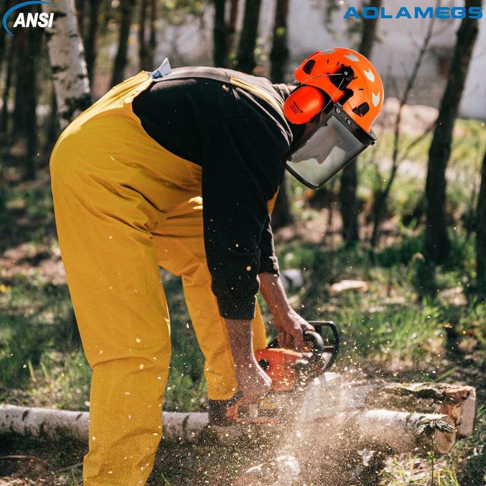 Forestry Safety Helmet with Face Shield Earmuff Sticker Felled Chainsaw ...