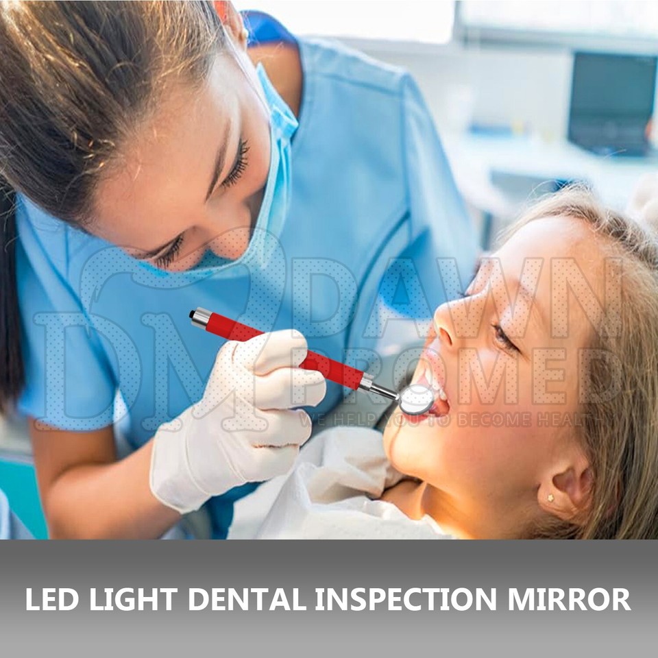 Dental Mouth Mirror #4 & #5 W/Led Light Red Color Handle Oral Exam Instruments | eBay