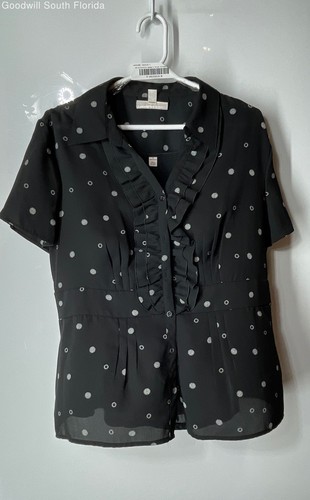 JM Collection Womens Black Polka Dot Ruffle Button-Up Shirt Blouse Size 14 | eBay