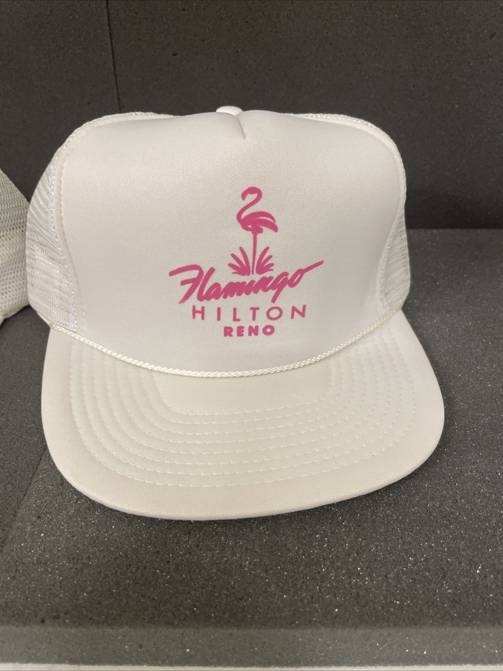Lot of 2 Flamingo Hilton Reno Hat Cap Snap Back White Pink Trucker ...