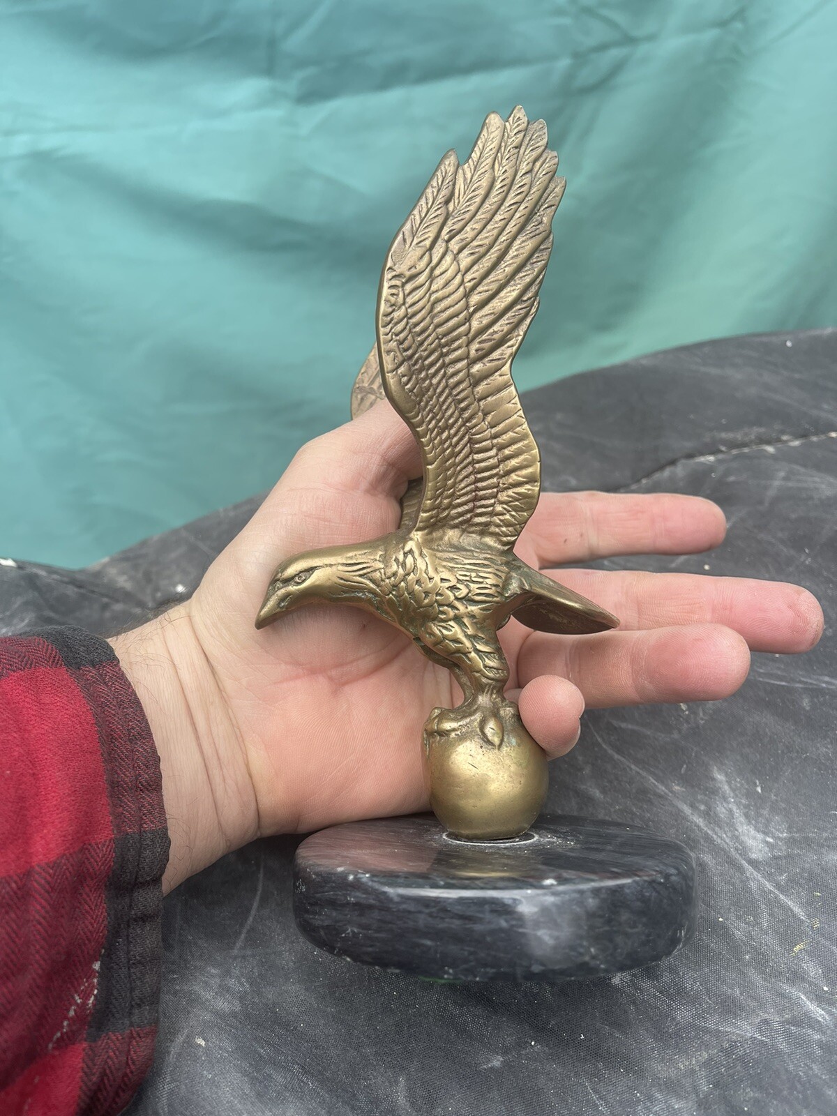 Large Solid Brass American Eagle Flag Pole Topper Finial marble base 8 ...