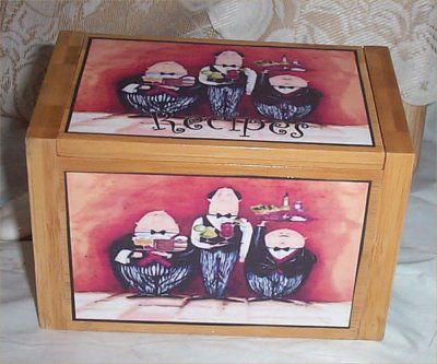 Recipe Box Fat Chef Bamboo Bistro Waiter Kitchen Decor Bike yello org ...