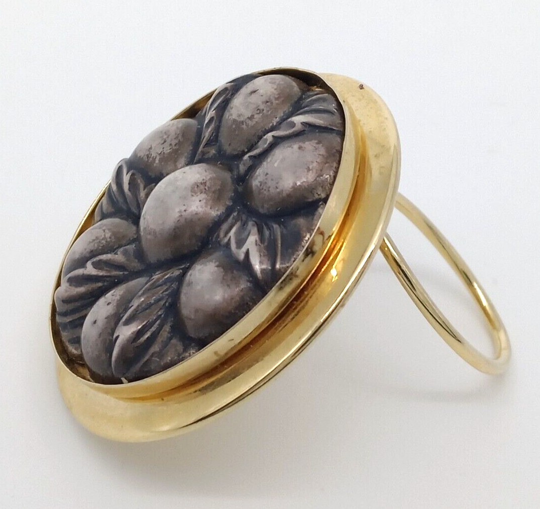 Flower Round Scarf Clip Bronze Gold Tone Metal Raised Design Vintage ...