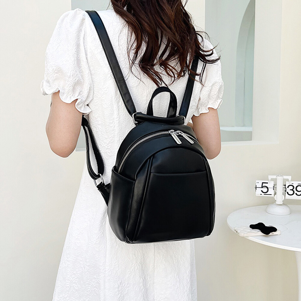 Simple Backpack Soft Leather Bookbags Solid Small Shoulder Bag Students ...