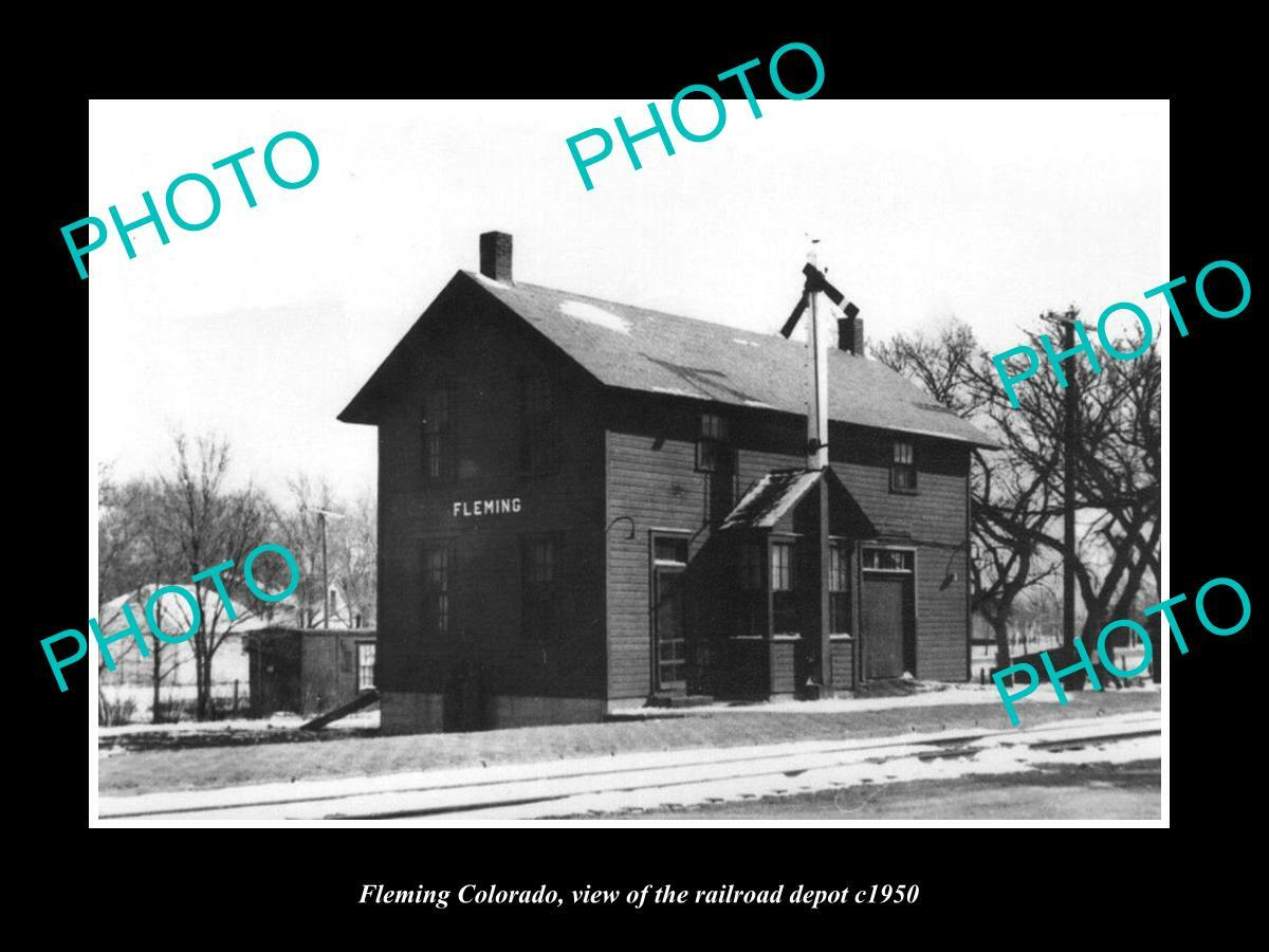 OLD POSTCARD SIZE PHOTO OF FLEMING COLORADO THE RAILROAD DEPOT STATION ...