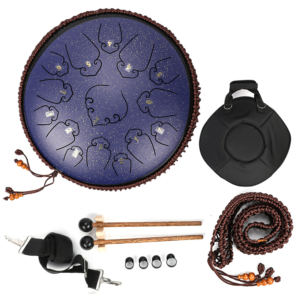 14 Inch 15 Notes Handpan Steel Tongue Drum with Travel Bag and Mallets