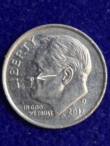 2012 D Roosevelt Dime Error Coin - Smudge Under Nose [C113] | eBay
