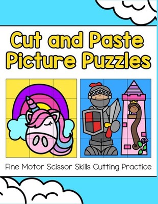 Cut and Paste Picture Puzzles: Fine Motor Scissor Skills Cutting ...