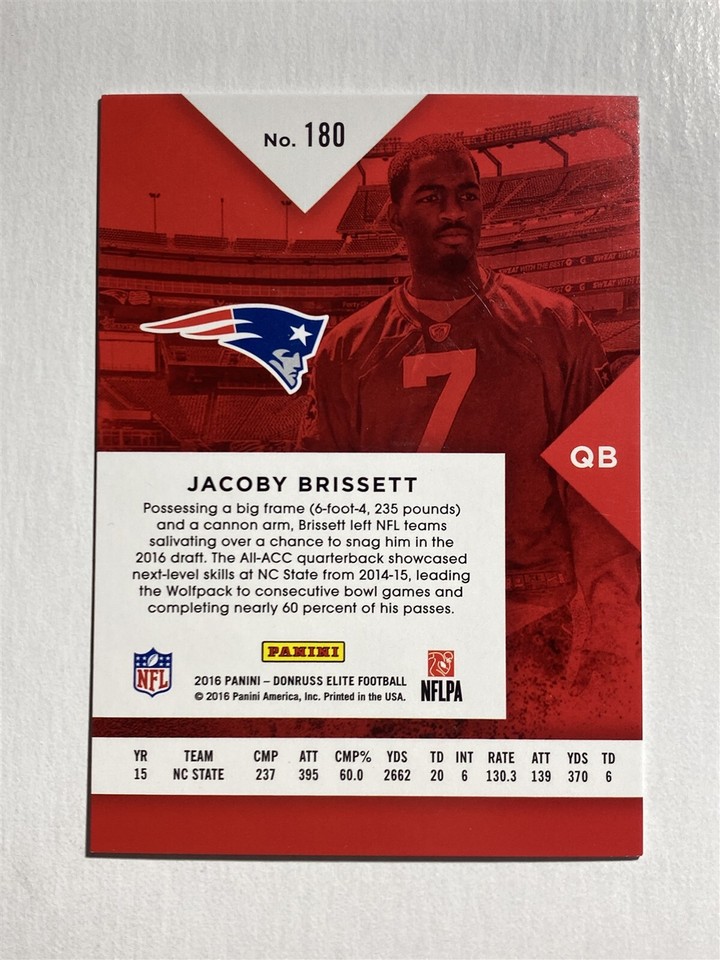 JACOBY BRISSETT patriots 2016 Donruss Elite #180 Rookie Card RC (F8) | eBay