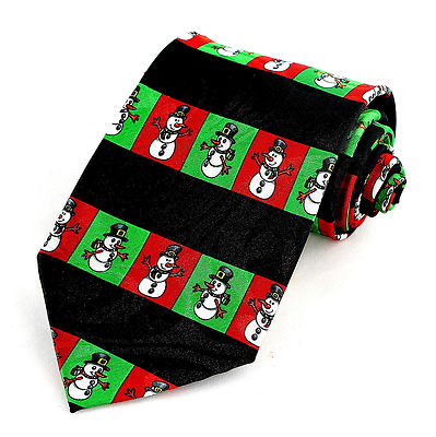 Snowmen Stripes Men's Neck Tie Snowman Christmas Classic Holiday Black ...