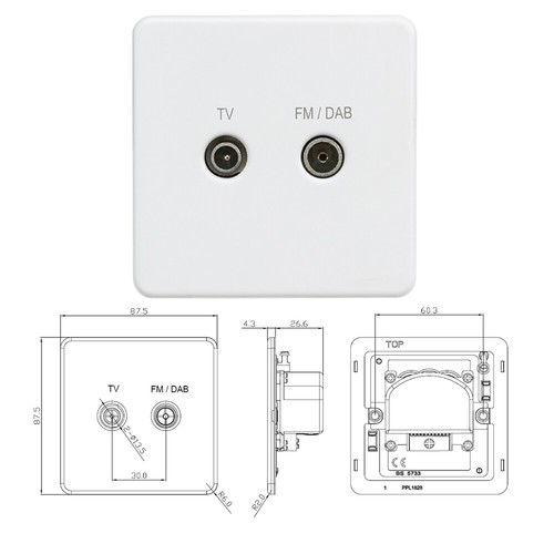 Screwless 1G SAT TV FM DAB Socket Screen Diplex Arial Coaxial Cable ...