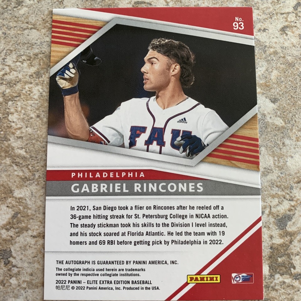 2022 Panini Elite Extra Edition Gabriel Rincones ON CARD AUTO #93! | eBay
