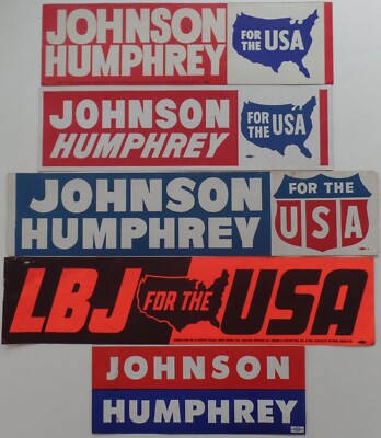 5-1964 Lyndon Johnson Presidential Campaign Bumper Stickers For USA ...