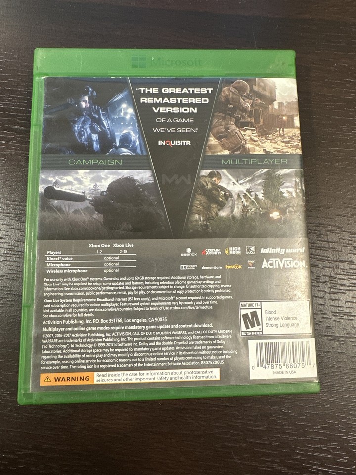 Call of Duty: Modern Warfare Remastered - (Xbox One) - With Manual ...