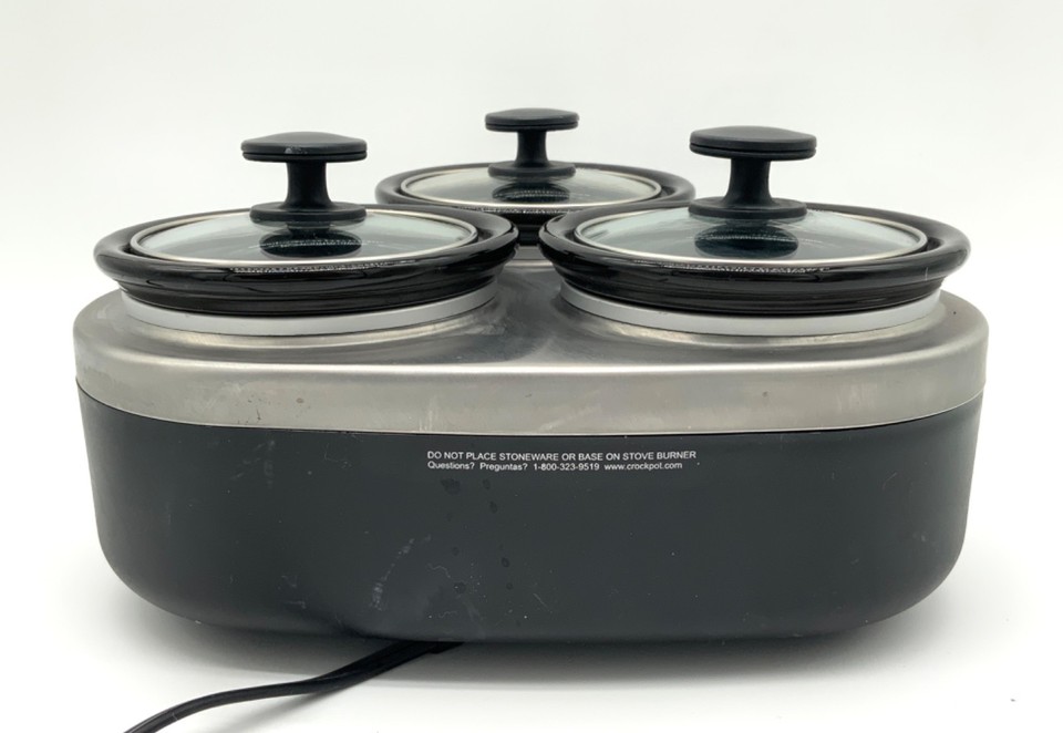 Crockpot Trio 16oz Little Triple Dipper Slow Cooker black silver tone ...