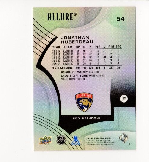 2021-22 Upper Deck Allure Jonathan Huberdeau #54 Red Rainbow Florida ...