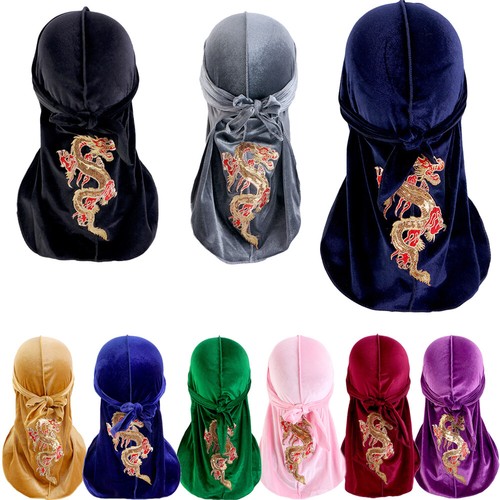 Unisex Men Velvet Long Tail Durag Doo Rag Bonnet Hijab Pirate Cap ...