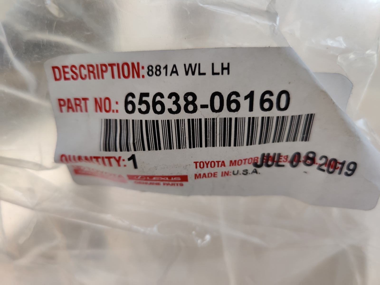 Genuine OEM Toyota 65638-06160 Driver Rear Wheelhouse Fender Liner 2015 ...