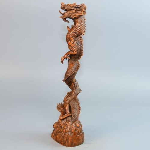 Chinese Boxwood Carved Dragon Rack Statue Pen Brush Display Holder ...