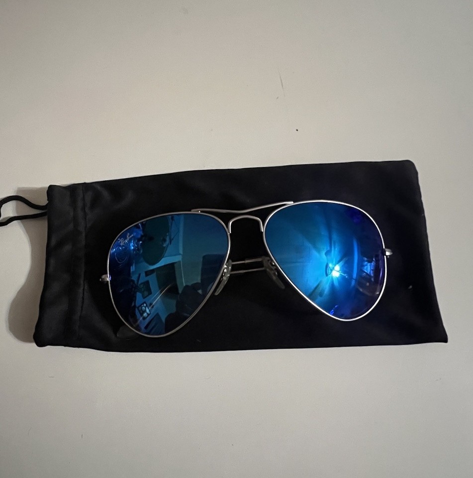 ray-ban rb3025 aviator large metal 58014 Blue Lense Sunglasses | eBay