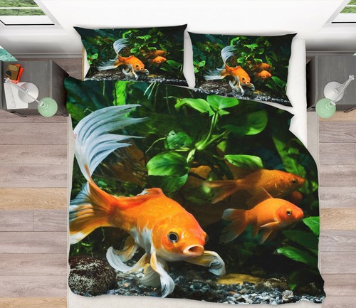 3D Cute Goldfish ZHUA208 Bed Pillowcases Quilt Duvet Cover Set Queen ...
