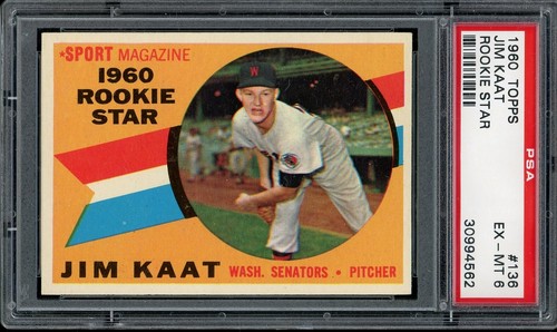 1960 Topps Baseball #136 Jim Kaat Rookie Star PSA 6 | eBay