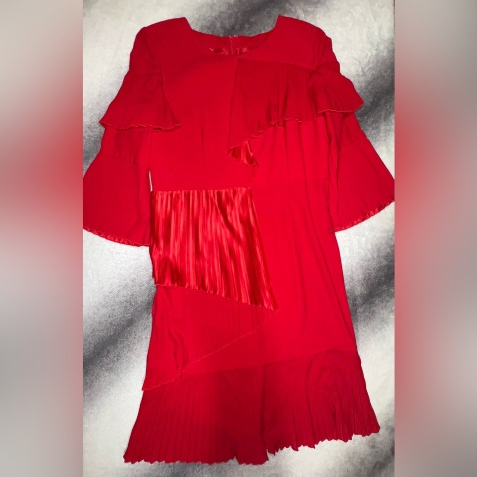 Susanna Red 3D Pleated Detail Church Dainty Sunday Sheath Party Dinner ...