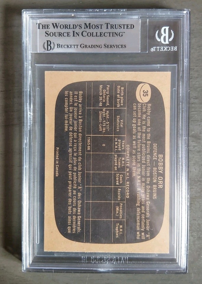 1966 Topps Bobby Orr Rookie Card RC Beckett Authentic Altered #35 Newly ...