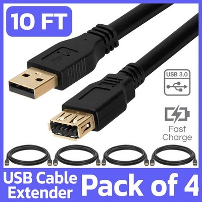 4 Pack USB 3.0 High-Speed USB Extension Cable 10ft Male to Female USB ...