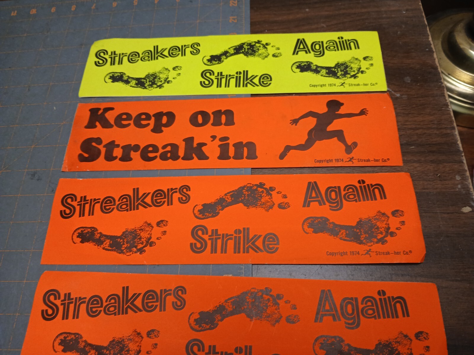1974 Bumper Stickers Streakers Strike Again Keep On Streaking Neon ...