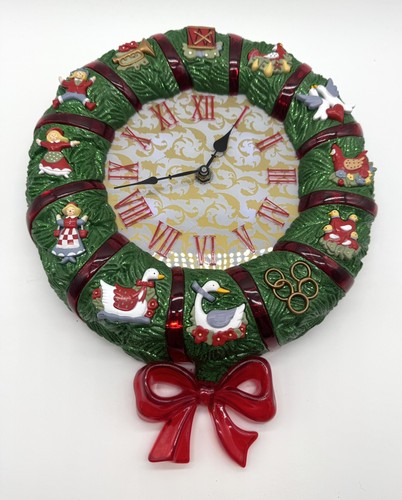 Avon 12 Days of Christmas Musical Wreath Clock 2008 Red Bow Music ...