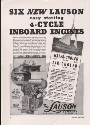 1938 LAUSON INBOARD MOTORBOAT MARINE ENGINE NEW HOLSTEIN WISCONSIN AD ...