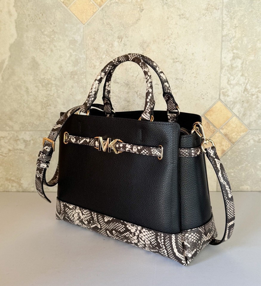 MICHAEL KORS REED LARGE BELTED SATCHEL SHOULDER BAG EXOTIC NATURAL ...