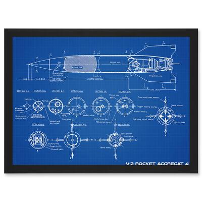Military V-2 Rocket Aggregat 4 Ballistic Missile Plan Framed A3 Wall ...